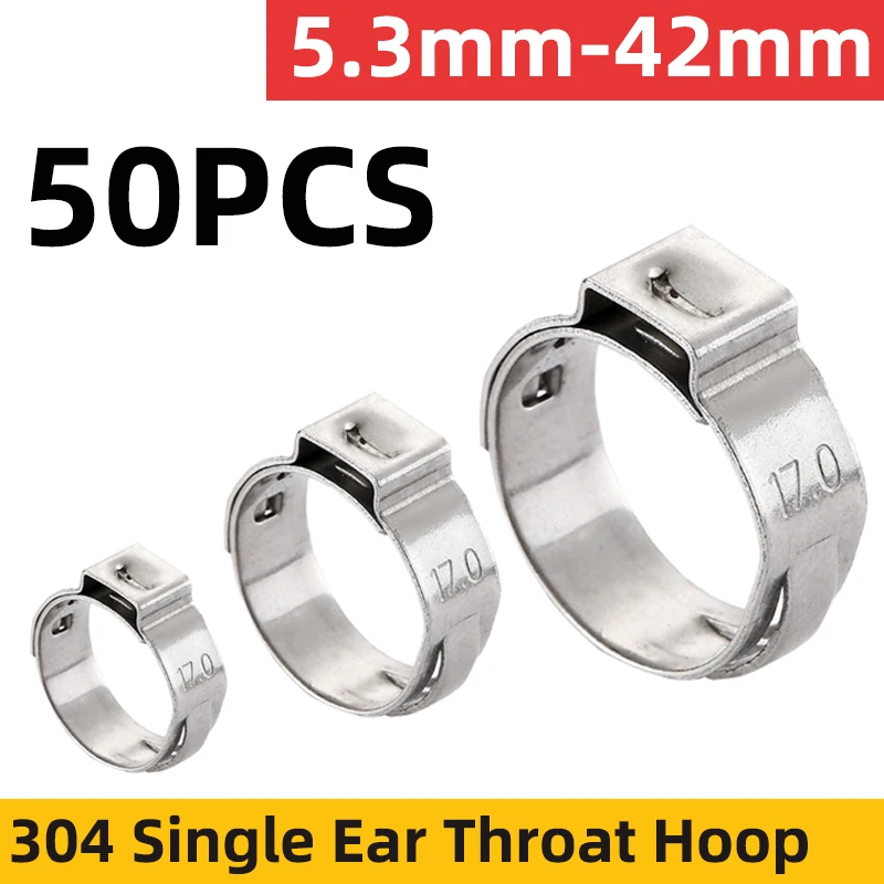 50 PCS Single Ear Hose Clamps 5.3-42mm Multiple specifications High ...