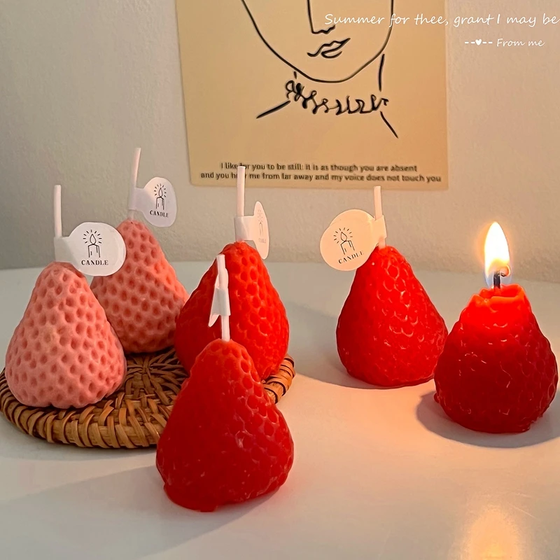 1pc4pc 귀여운 딸기 캔들 미니 과일 딸기 버블 큐브 아로마 양초 왁스 아로마 테라피 홈 인테리어 생일 선물