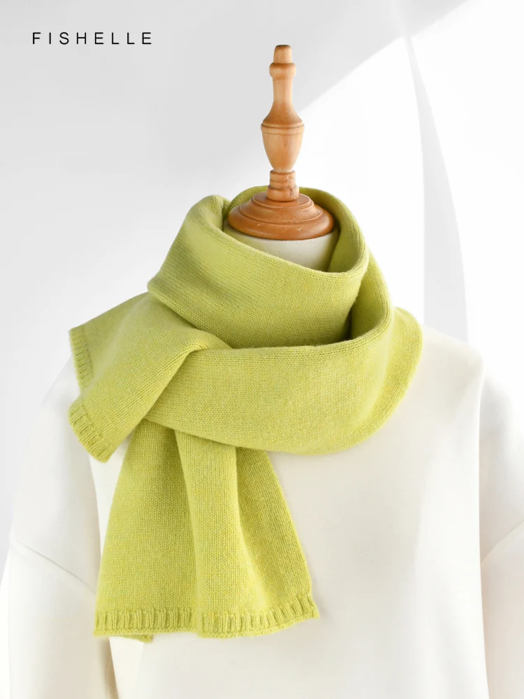 Fresh-green-wool-small-scarf-women-autumn-winter-warm-knitted-solid ...