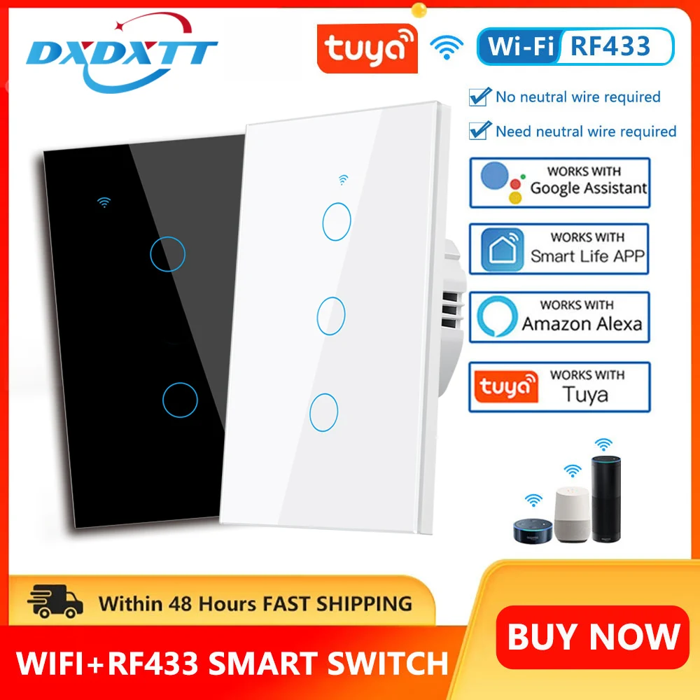 Tuya-Smart-Switches-US-RF433-1-2-3-Gang-No-Neutral-Wire-Touch-Sensor ...