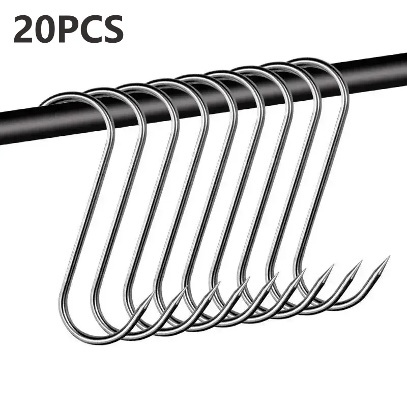 Stainless-Steel-S-Hooks-with-Sharp-Tip-Utensil-Meat-Bedroom-Clothes ...