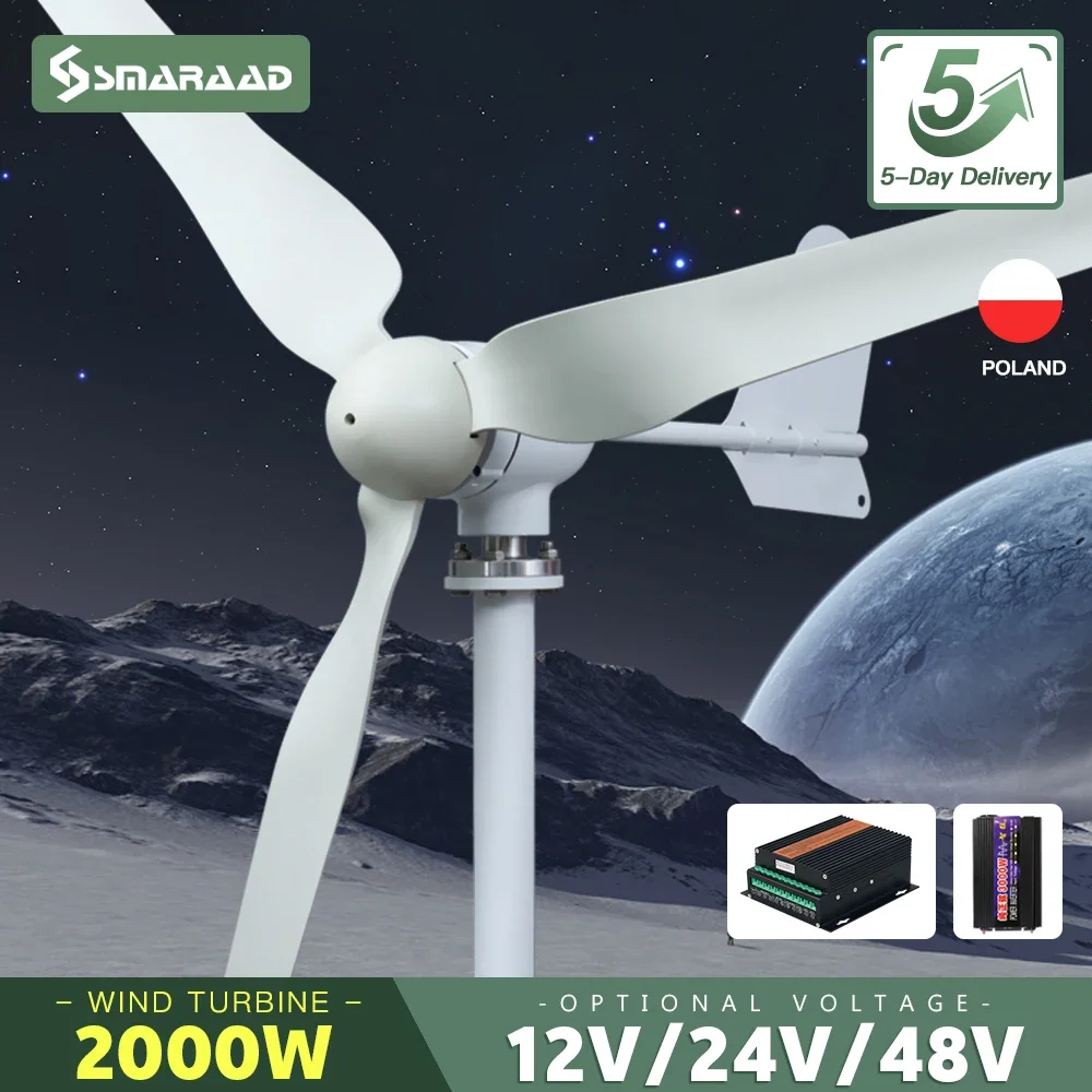 2kw 2000w Horizontal Wind Turbine Generator 12V 24V 48V Free Energy ...