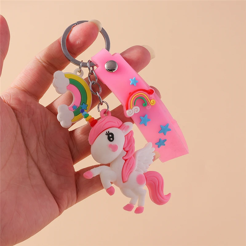 Cute-Cartoon-3D-Rainbow-Horse-Keychain-Silicon-Animal-Keyrings-for-Car ...