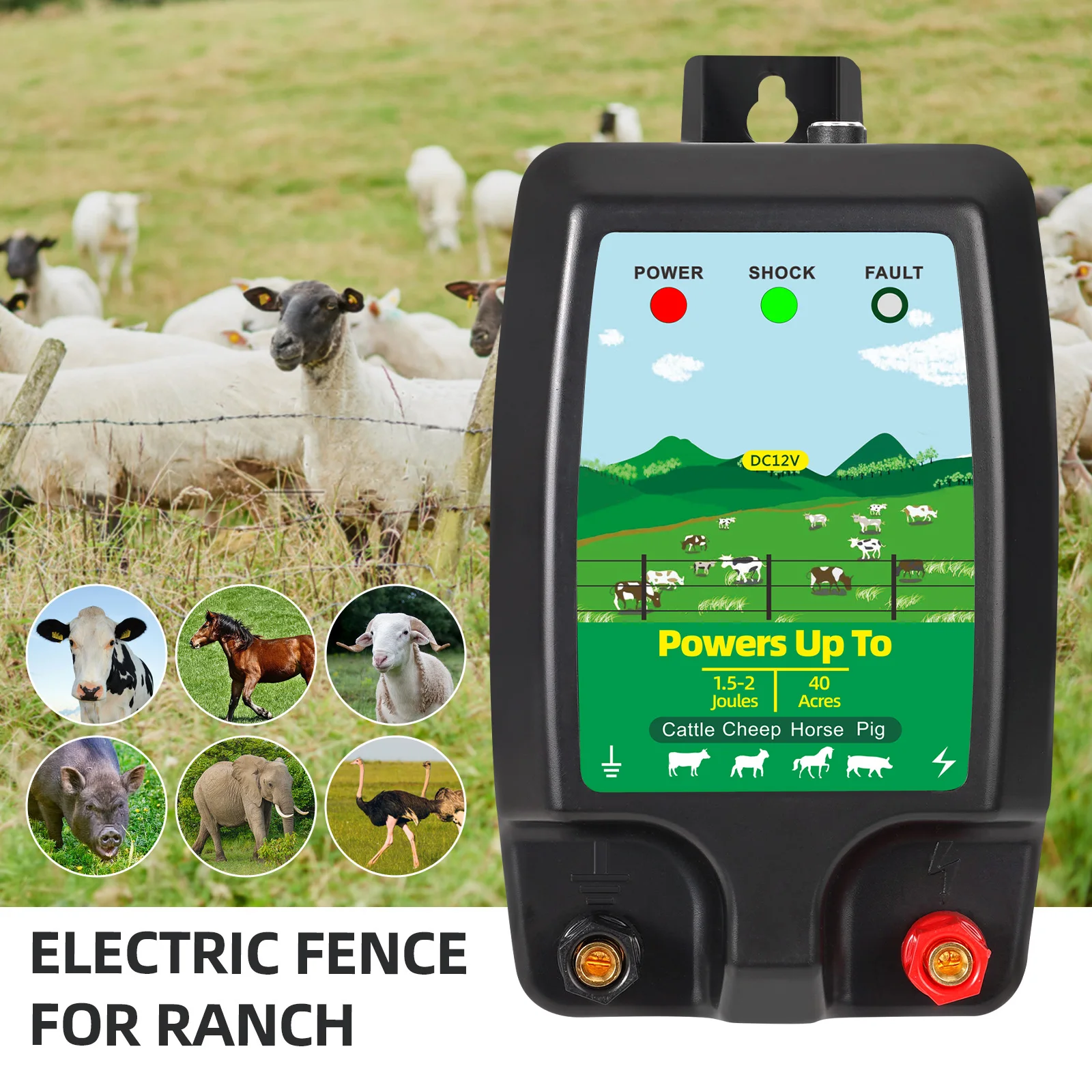 10KM-Electric-Fence-Energizer-High-Voltage-Controller-Fence-Charger-for ...