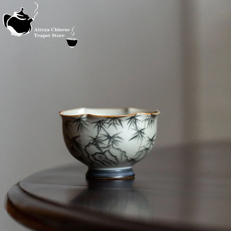 Hand-painted-Bamboo-Flower-Mouth-Tea-Cup-Chinese-Style-Cup-Retro-Style ...