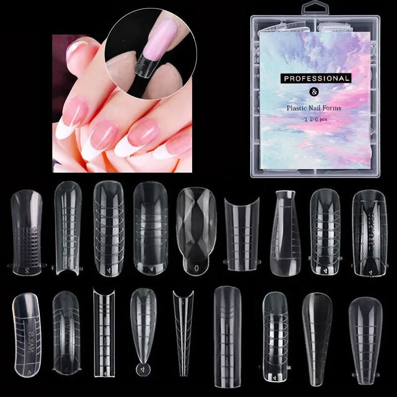120pcs Nail Forms Full Cover False Nails Quick Building Mold Fake Nail ...