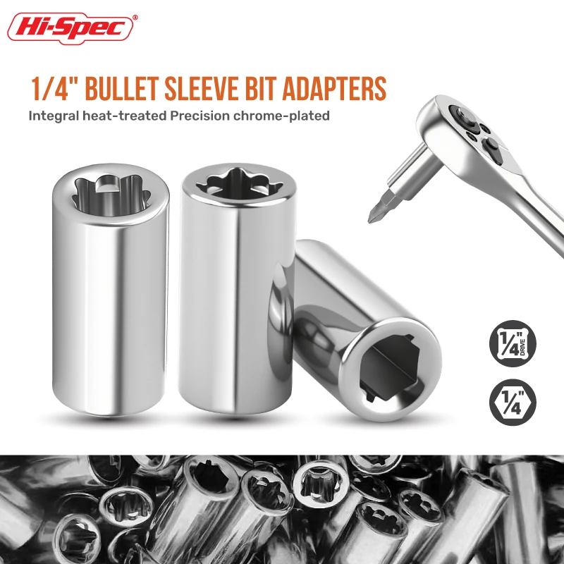 Hi-Spec 1/4 Bullet Sleeve Bit Adapters Socket Adapter Ratchet Wrench ...