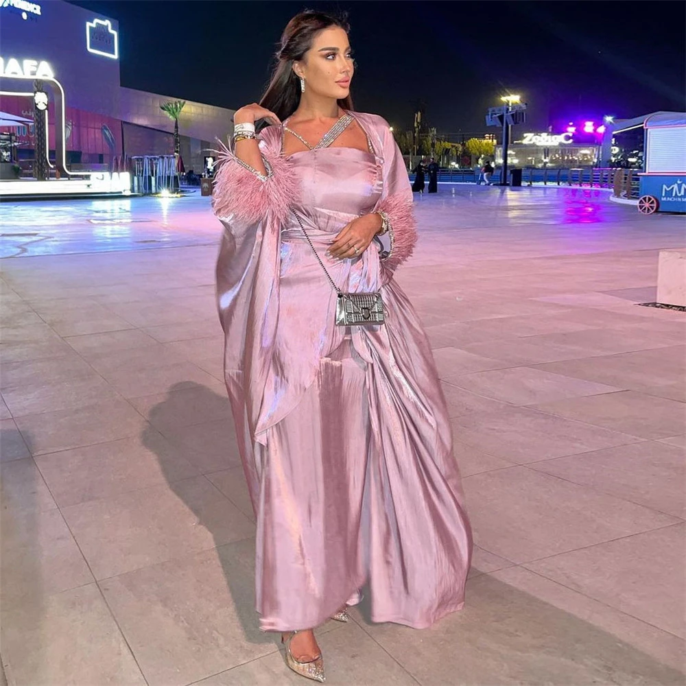 Robe de Soirée en Satin de Luxe, Abaya Ouverte, Jupe Ronde, Ensemble 3 ...