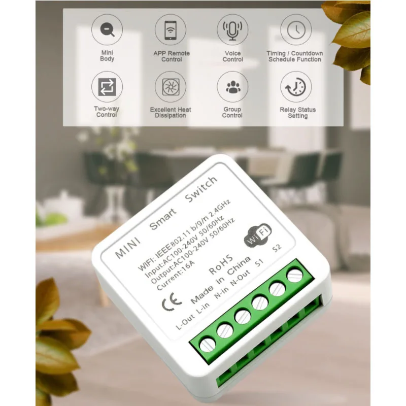 Tuya 16A Wifi Mini Smart Light Switch 2 Wak Diy Schesse Soktor Life Apptimer Module Alexa Home ...