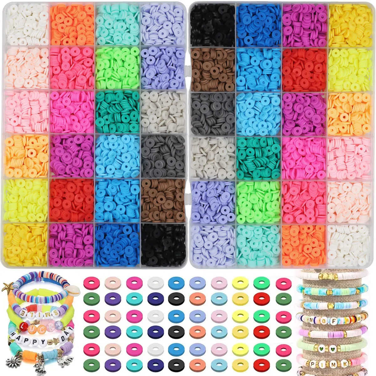 4800-Pieces-Polymer-Clay-Beads-Set-Rainbow-Color-Flat-Round-Loose-Beads ...