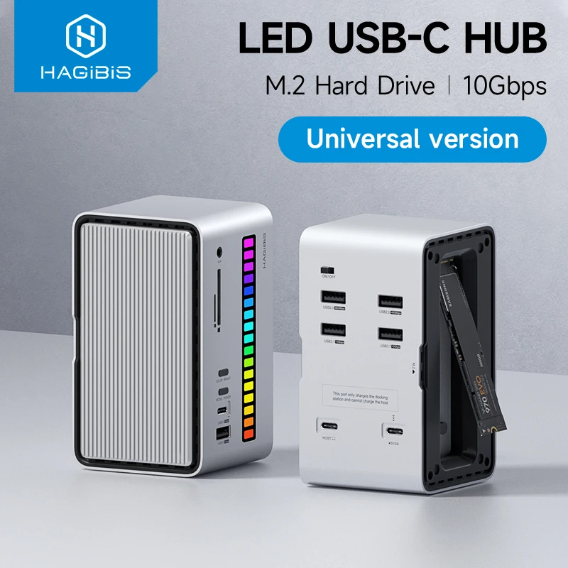 Hagibis USB C 도킹 스테이션 유형 c M.2 SSD 인클로저 USB 3.1 3.0 SD/TF 3.5mm AUX 어댑터 ...