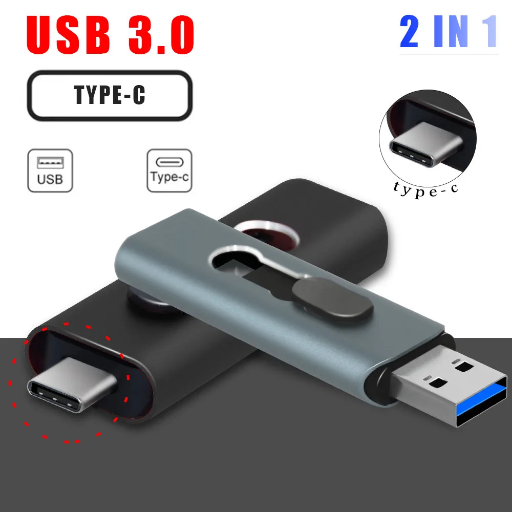 Memoria USB 3.0 tipo C 2 en 1, unidad flash de metal, 128 GB, 16 GB, 32 GB, 64 GB, USB 3.0 Dual ...