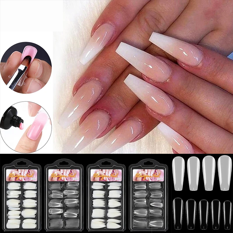 100PCS-Natural-Transparent-Artificial-False-Fingernails-Acrylic ...