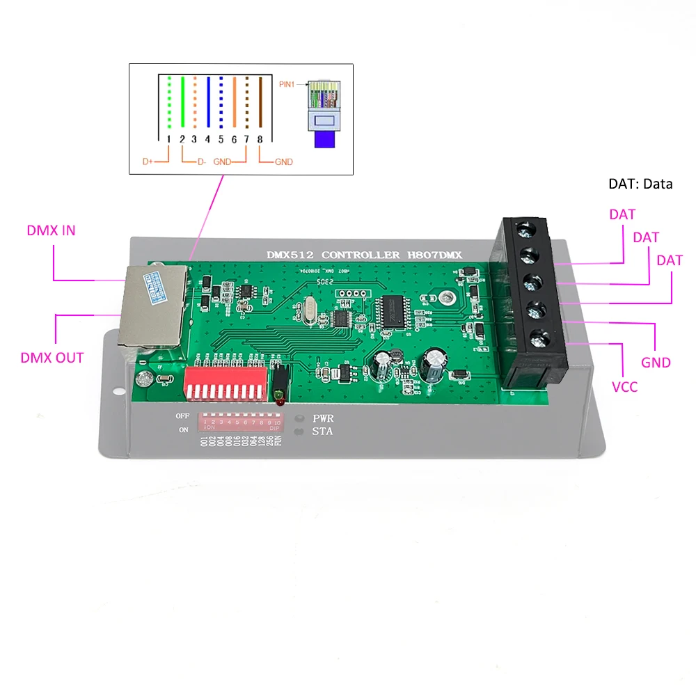 1024 Pixels DMX512 To SPI Controlle H807DMX Mainboard RGB LED ...