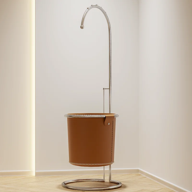 Simple-Design-Leather-Bucket-Coat-Rack-Retractable-Style-Metal-Clothes ...
