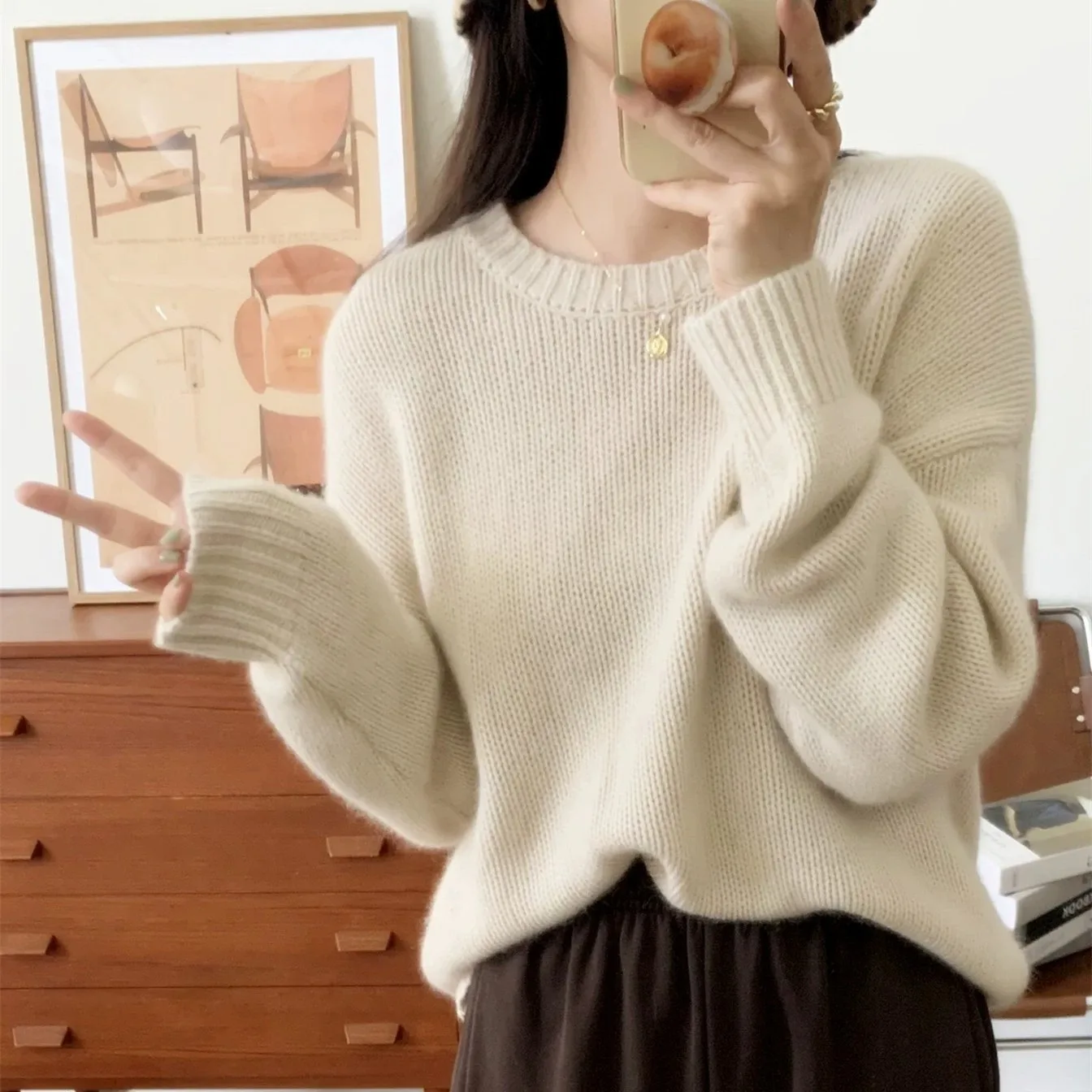 Korean-original-design-cashmere-sweater-women-thick-round-neck-loose ...