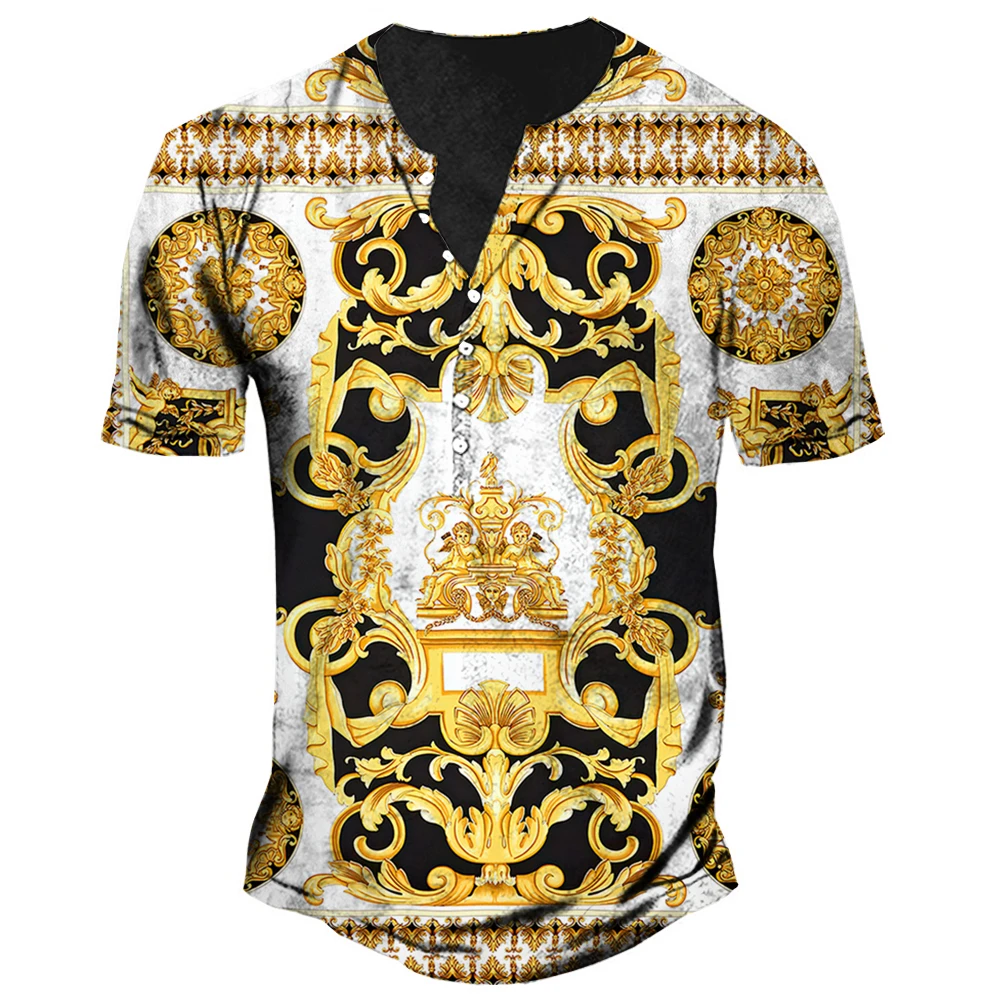 Luxury-T-Shirt-For-Men-Baroque-Style-3d-Men-s-Henley-Shirt-Summer ...