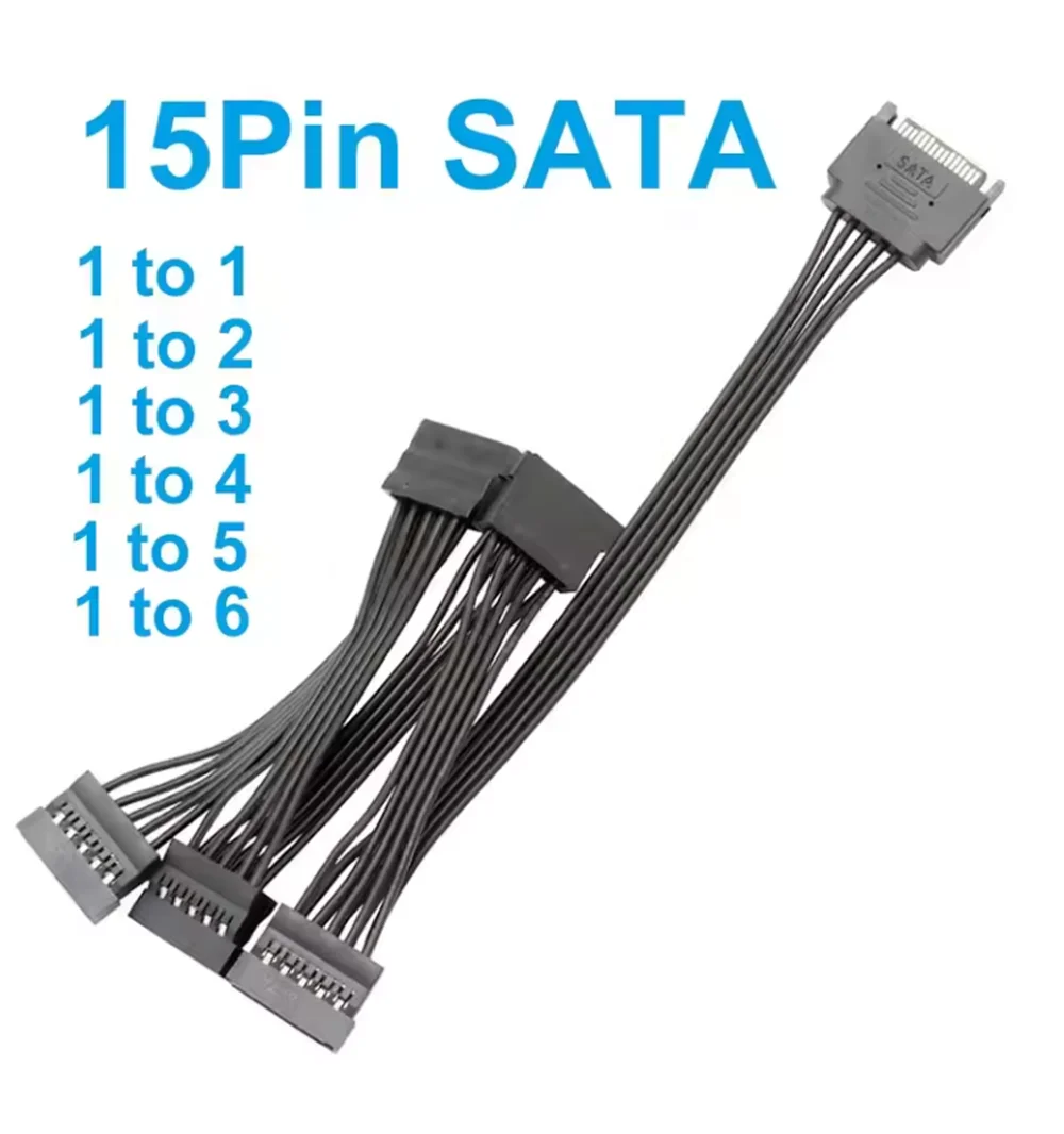 15Pin Hard Drive Power Cable 1 Male To 3/4/5/6 Female Splitter Adapter ...