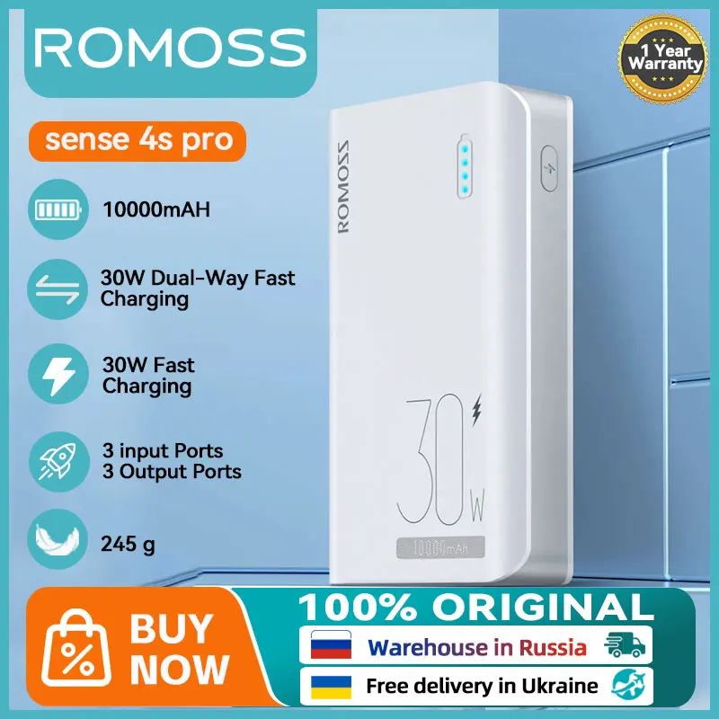 ROMOSS-Power-Bank-10000-mAh-30W-USB-Type-C-Charger-External-Battery ...
