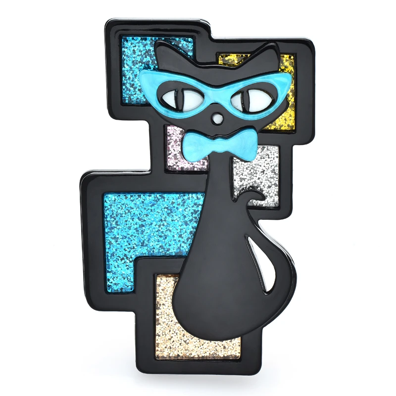 Wuli&baby Acrylic Cool Cat Brooches For Women Unisex New Design Wear ...