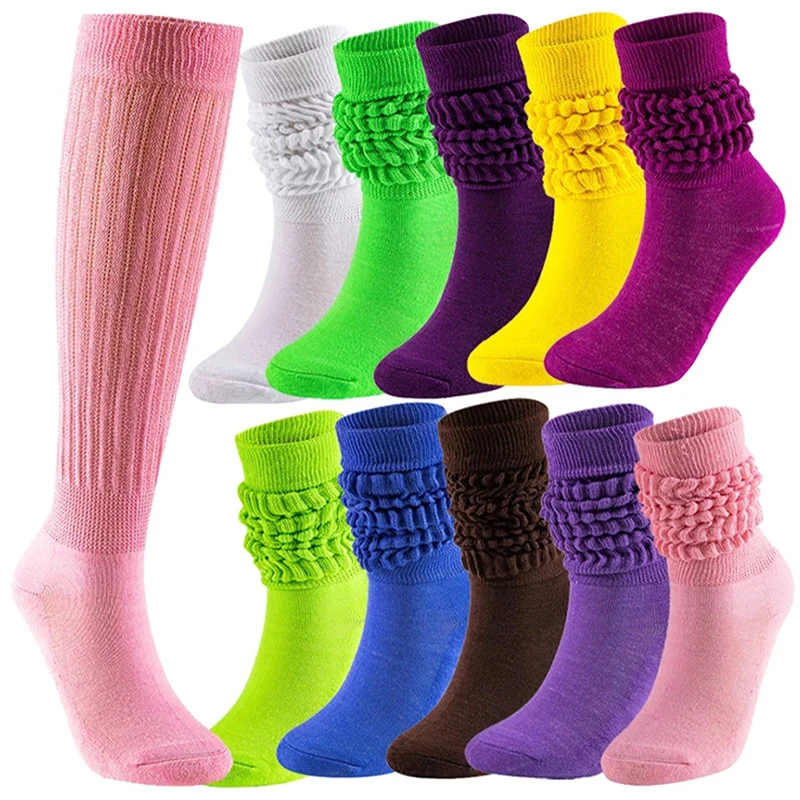2pcs-Slouch-Socks-Women-Knee-High-Knit-Style-Solid-Color-Scrunch-Boot ...