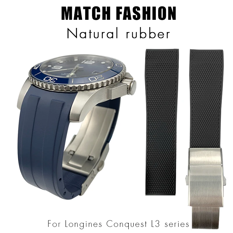 Rubber-Silicone-21mm-22mm-Watchband-Fit-for-Longines-HydroConquest-L3 ...