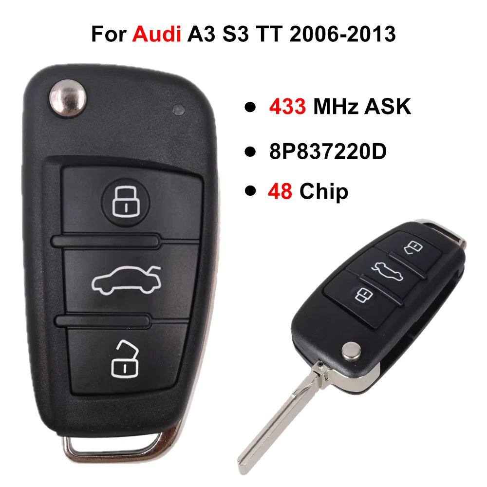 434 MHz 48 Chip HU66 Blade 8P0837220D Flip Remote Car Key Fob For Audi ...
