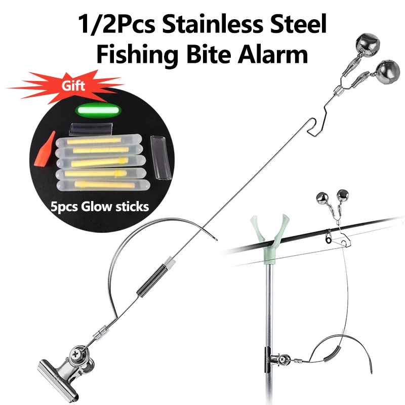 1-2Pcs-Fishing-Bite-Alarm-Stainless-Steel-Fishing-Rod-Bite-Bait-Alarm ...