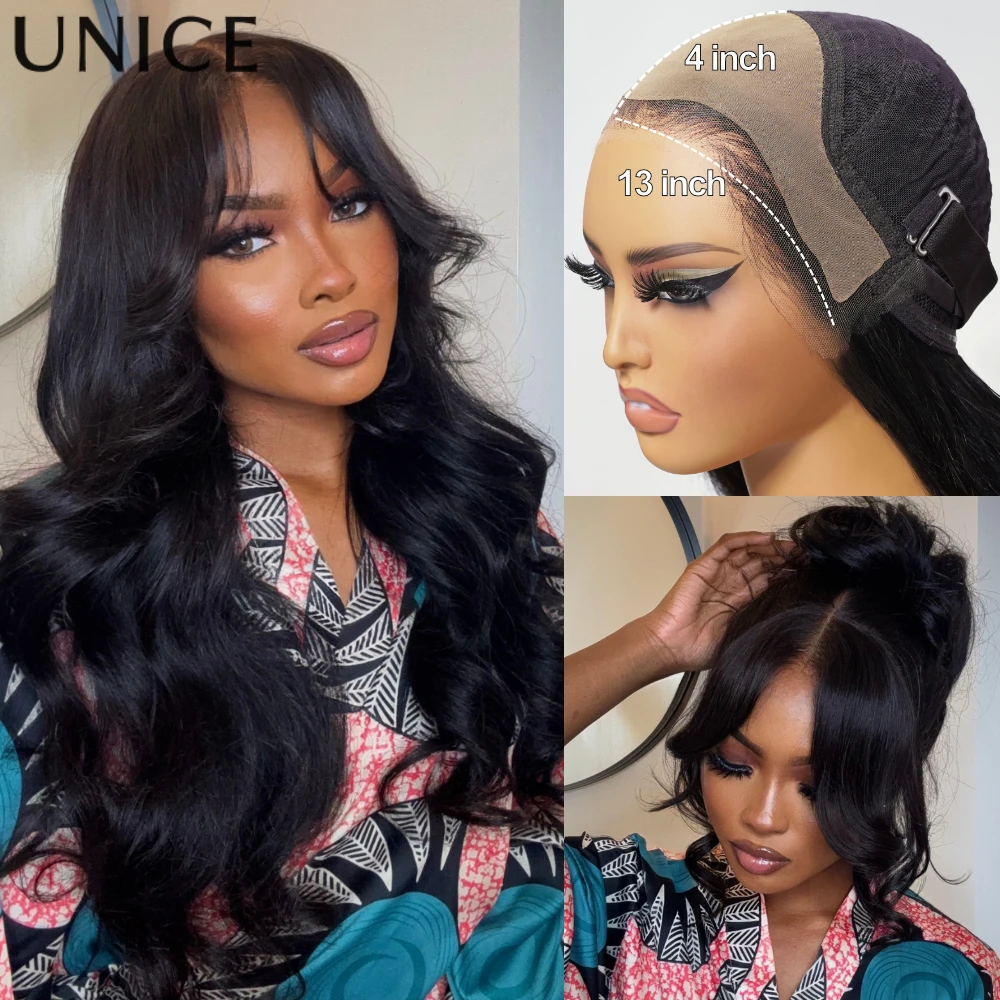 UNICE Hair Real Scalp Wig 13x4 HD Lace Frontal Wig Curtain Bangs Loose ...