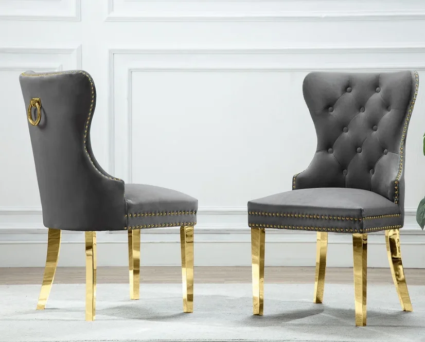 Hot Sales Rivet Design Stainless Steel Restaurant Chair Grey Velvet ...