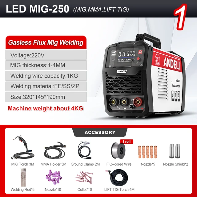 Andeli Mig-250 Gasless Mig Hegesztőgép Háztartási Mini Kezdőknek ...