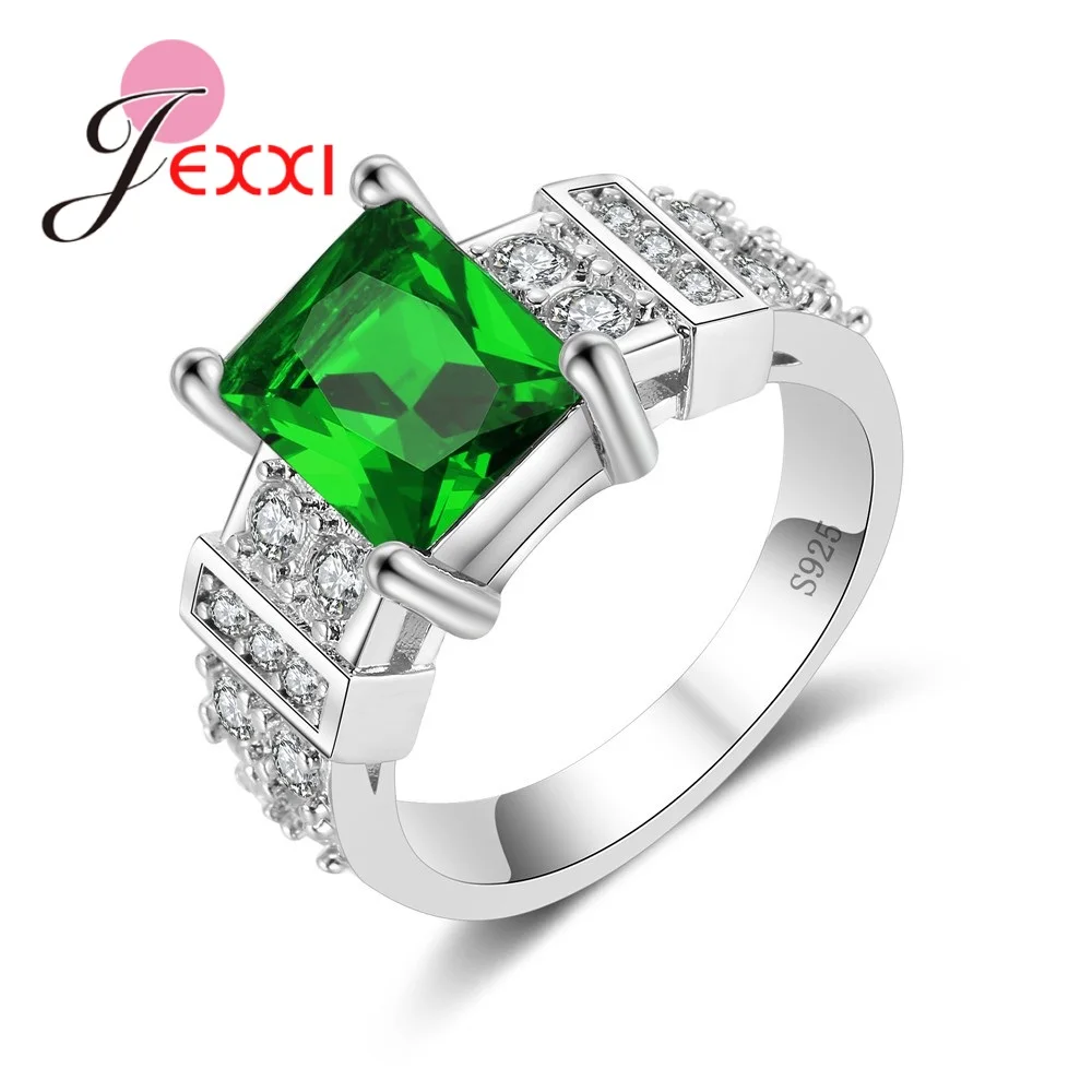 Hot-Square-Green-Austrian-Crystal-Rings-Fashion-Women-925-Sterling ...