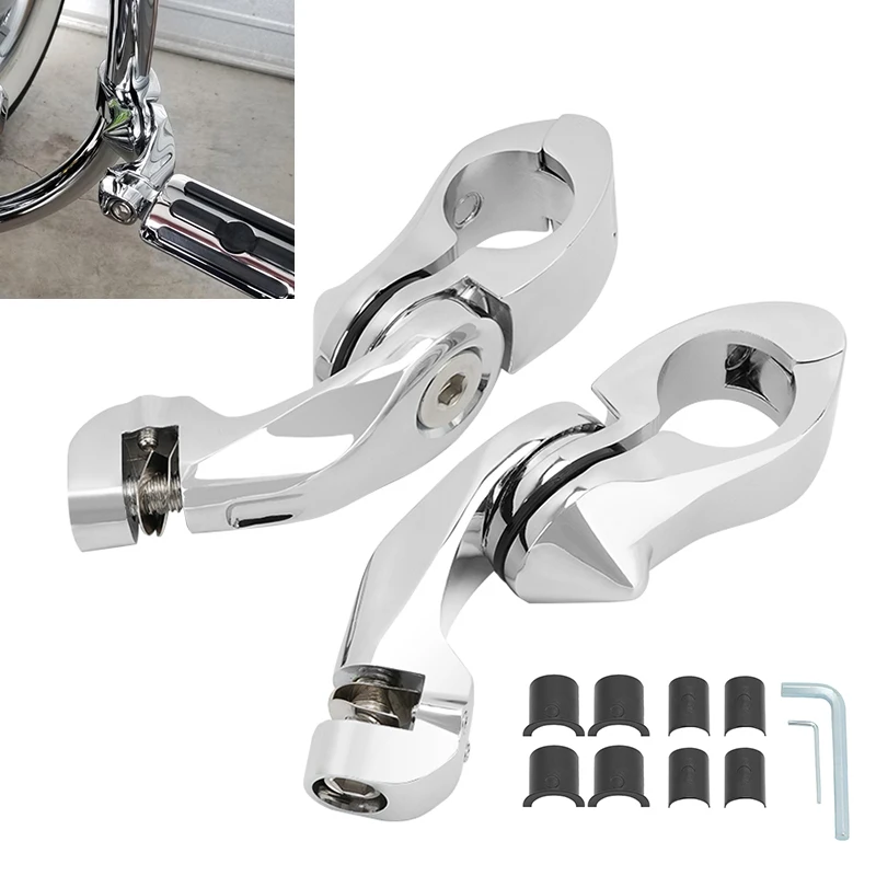 Motorcycle-Short-Angled-Highway-Footpegs-Crash-Bar-Footrest-with-Clamps ...
