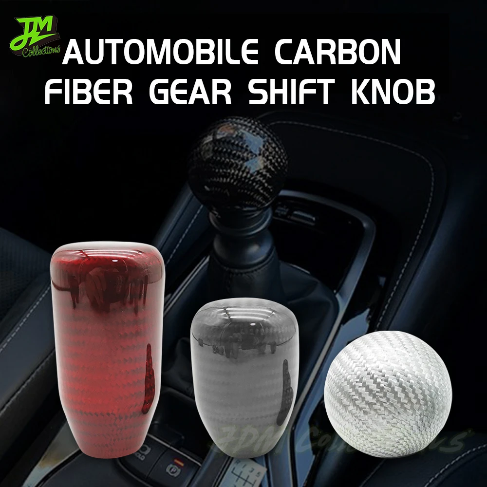 3 Styles Car Gear Shift Knob Real Carbon Fiber Shifter Lever Round Ball ...