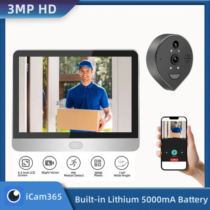 3MP-iCam365-Wireless-House-Smart-Video-Door-Eye-Camera-2-4G-Wifi-Two ...