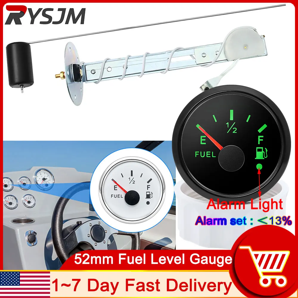 52mm Fuel Level Gauge with Alarm Light 240-33ohm Fuel Level Sensor 7 ...