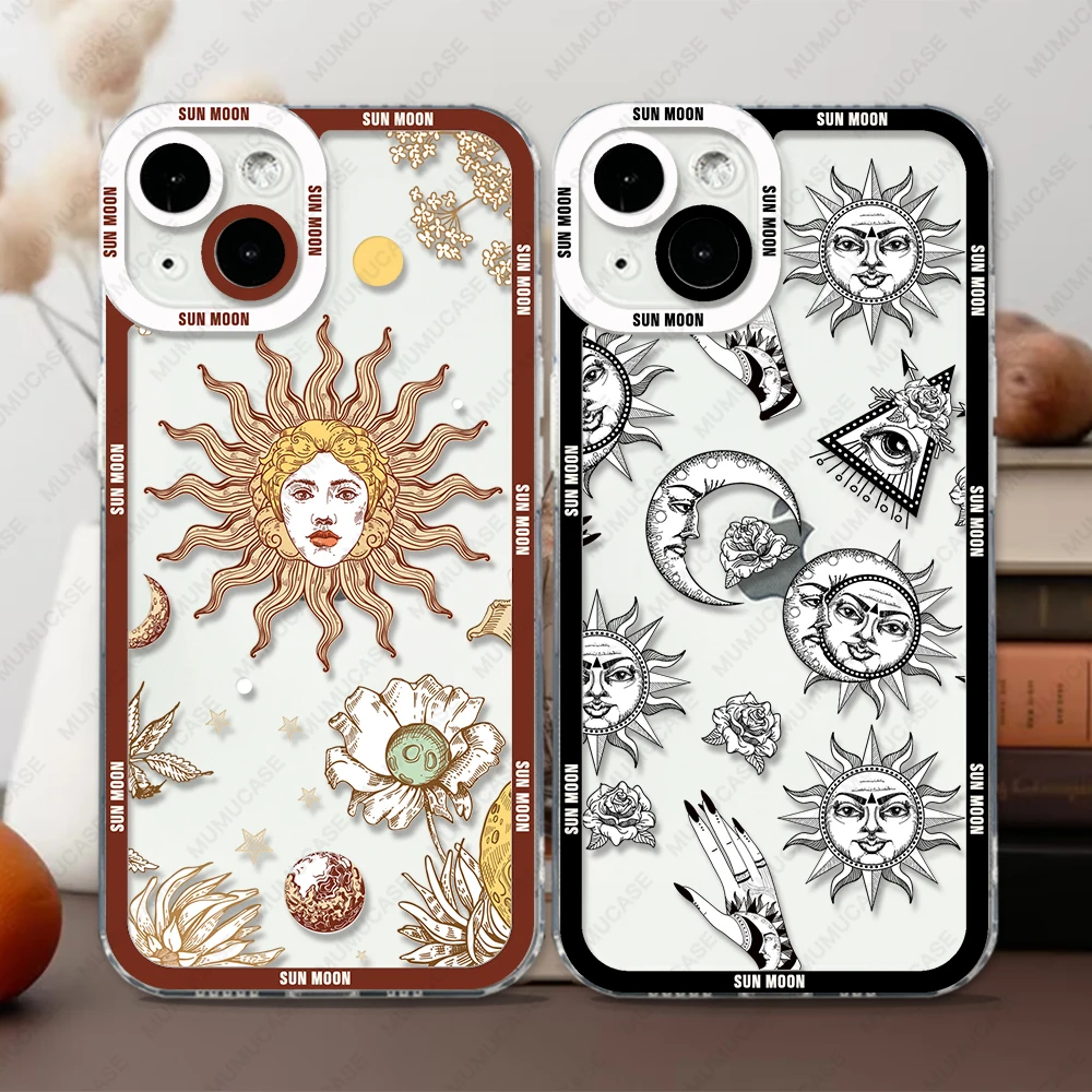 Funny Sun Moon Face Angel Eyes Phone Case For iPhone 15 14 13 12 11 ...