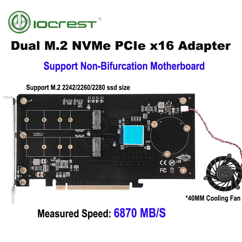 Iocrest Dual M.2 Nvme Ports To Pcie 3.0 X16 Mining Riser Controller ...