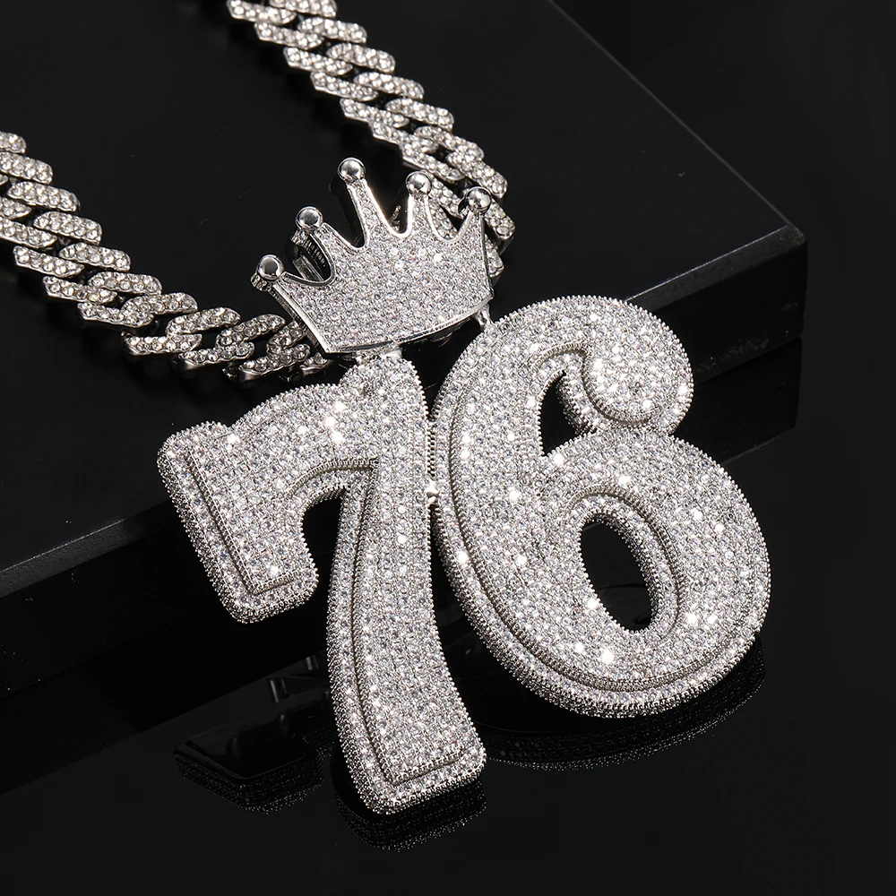 Custom Crown Buckle Name Number Pendant Hip Hop Iced Out CZ Rapper ...