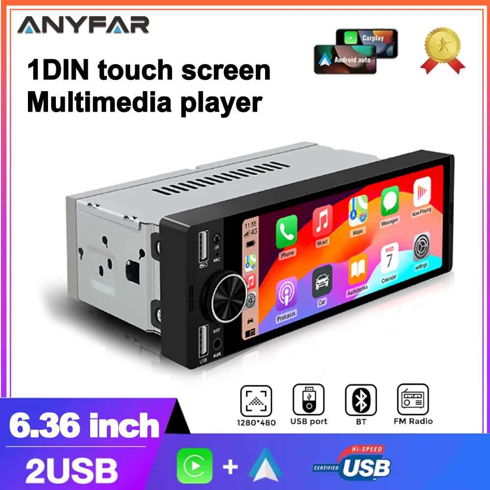 6.36-Inch Universal 1DIN MP5 Car Radio Support Wireless Carplay Android ...