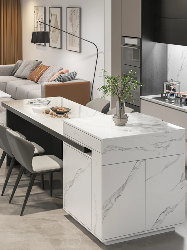 Light luxury rock slab island dining table can be retractable and open ...