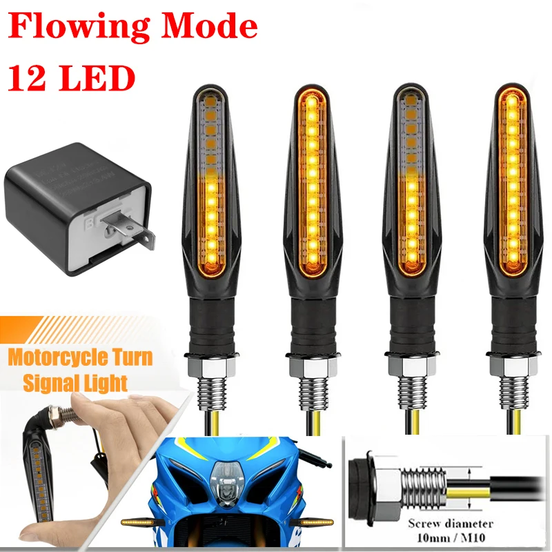 Motorcycle LED Turn Signal Light Universal DRL Amber Flowing Blinker ...