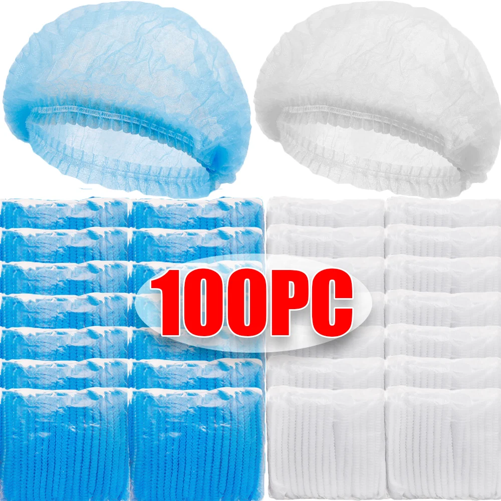50/100pcs Disposable Bouffant Caps Stretch Net Hair Head Cover Non ...