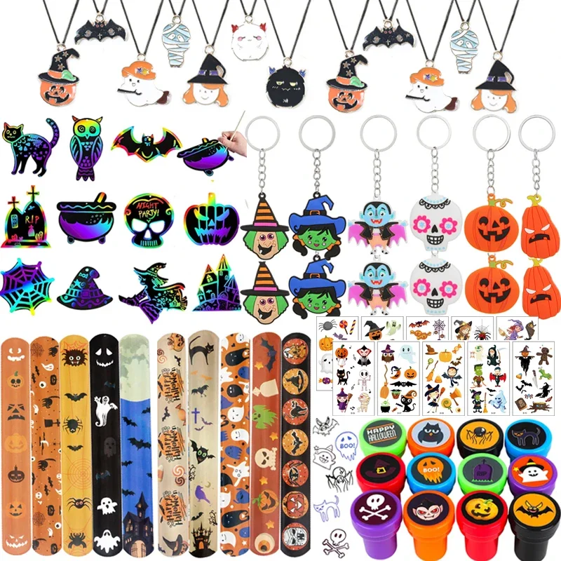 72pcs-Halloween-Party-gift-Kids-Stamps-Slap-Bracelets-Keychains-Tattoos ...