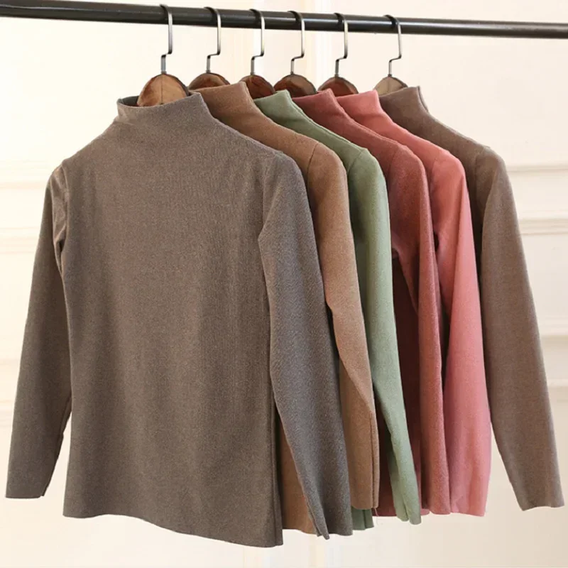 Half-high-Collar-Slim-Fit-Base-Shirt-Autumn-Top-Versatile-Knitted-Wool ...