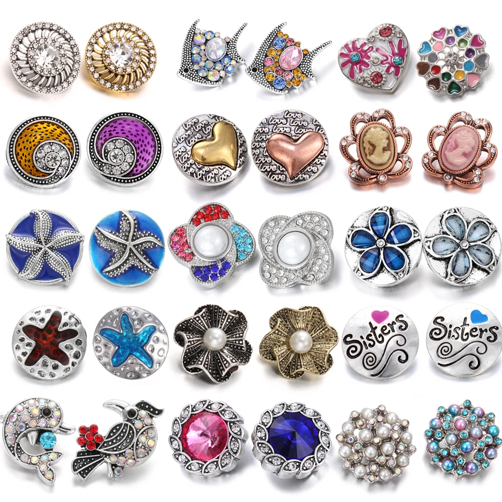 5pcs/lot Snap Jewelry Metal Crystal Rhinestone Starfish Love Flower ...