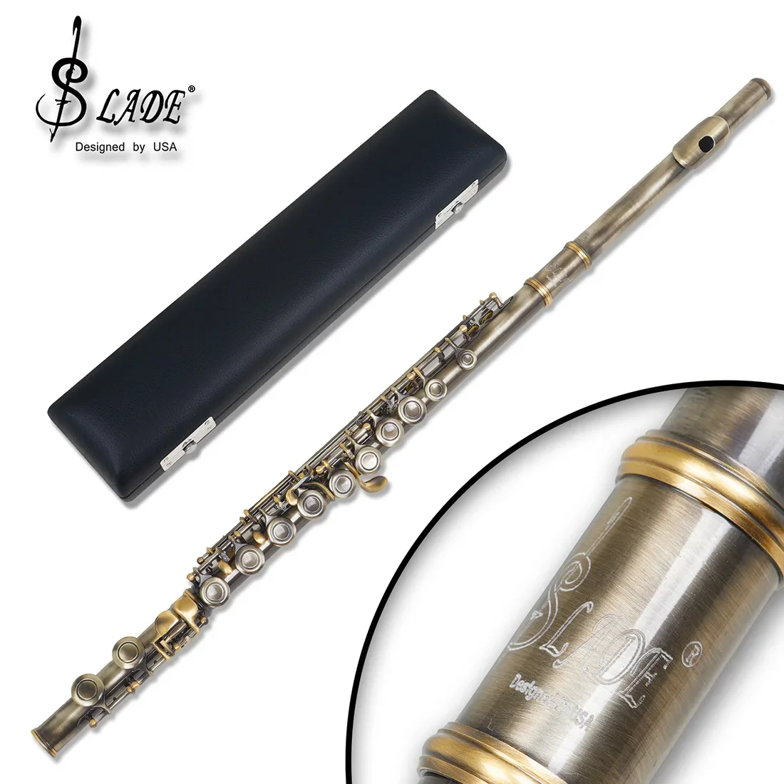 SLADE-C-Key-16-Hole-Flute-Set-C-Key-Green-Antique-Flute-with-Case ...