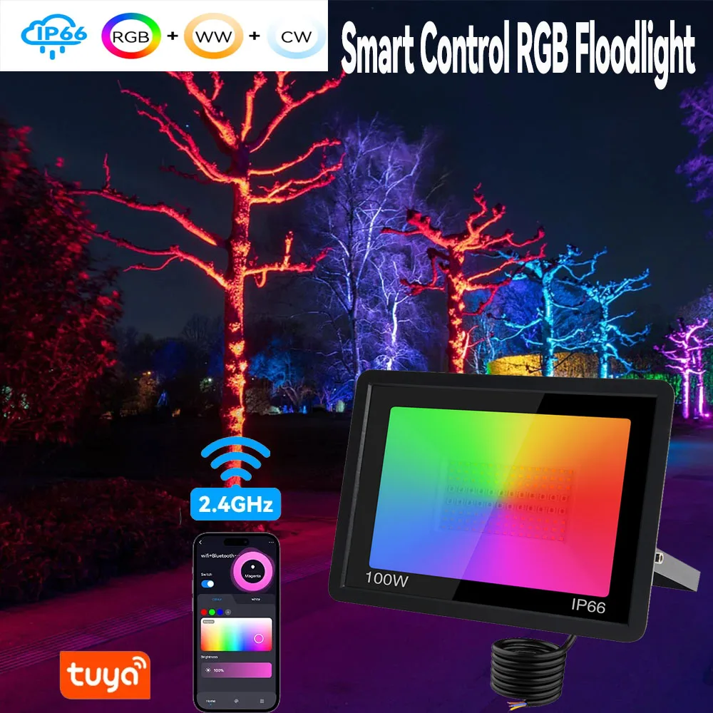 Reflector LED TUYA RGB de 100W, aplicación de Control inteligente, foco ...