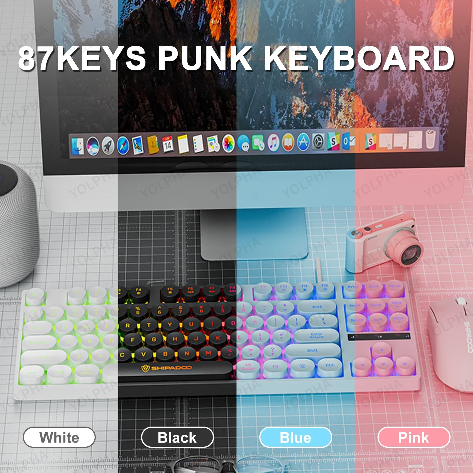 Computer-Wired-keyboards-87keys-Punk-Keycap-Quiet-Typing-Backlit-RGB ...