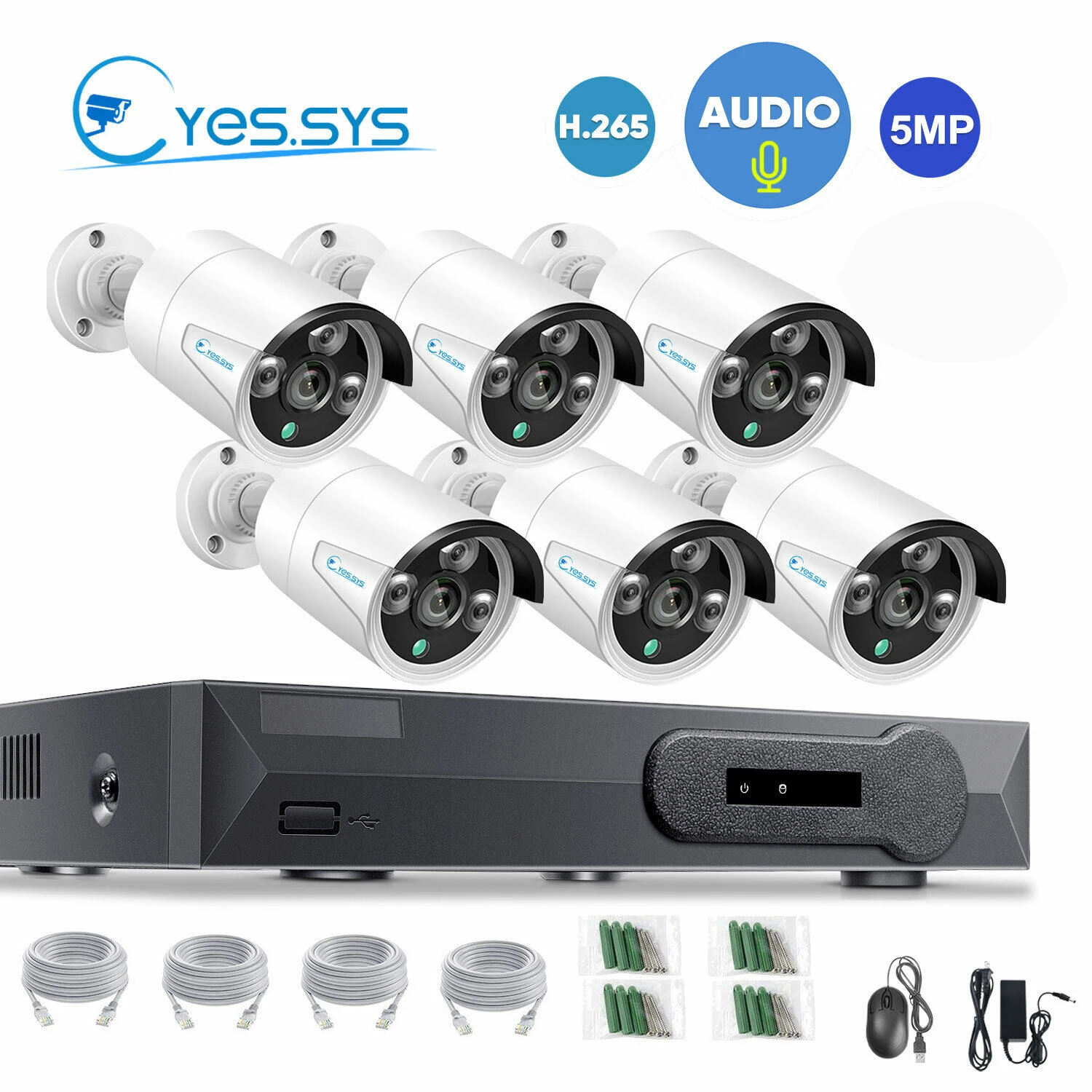 5MP-Audio-POE-Security-Camera-ARRAY-LED-Bullet-8CH-POE-NVR-CCTV-Outdoor ...